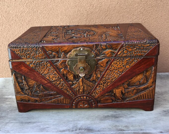 Large Chinese Camphor Chest. Large Vintage Ornately Carved Chinese ...