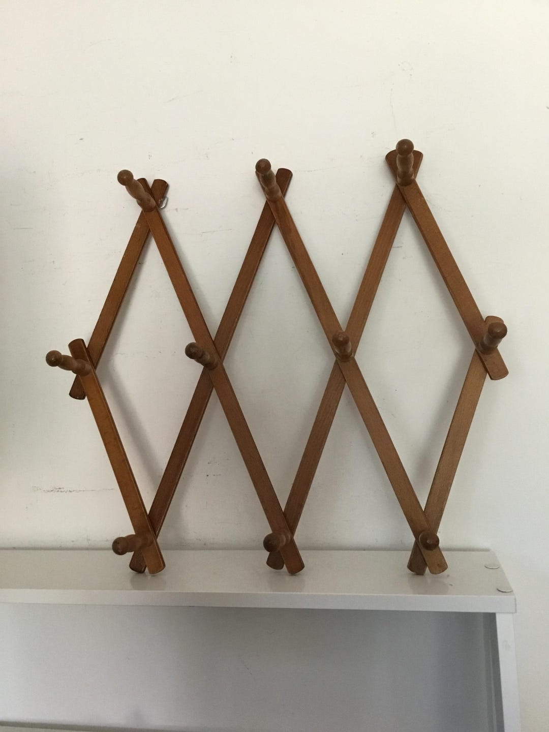 Mid Sized Wooden Expandable Peg Rack. Vintage Wooden 3-4-3 Expandable ...