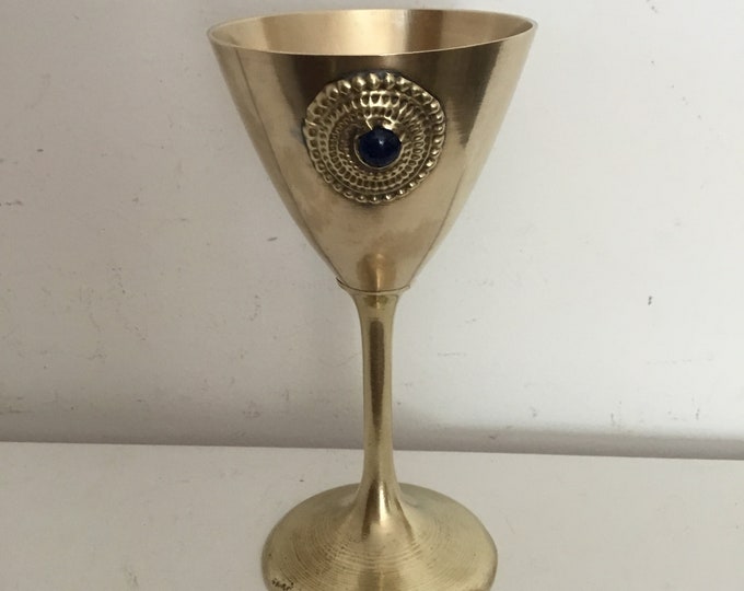Small Brass Goblet With Inlaid Blue and Green Stones. Small Graceful ...