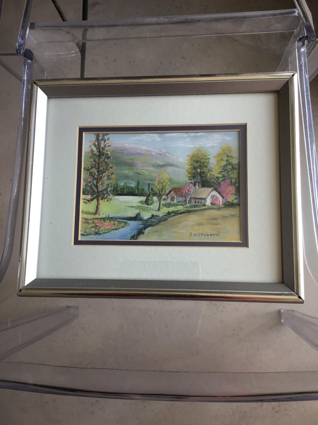 Pastel Scenic Church Drawing. Small Well Framed Artist Signed Pastel ...