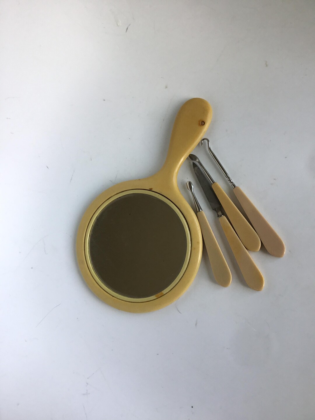 Small Vintage Celluloid Hand Mirror and Celluloid Handled Manicure ...