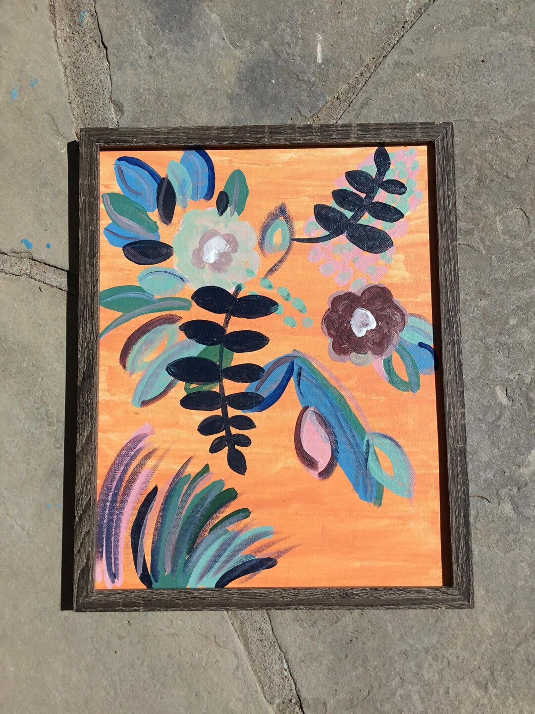 Decorative Floral Pattern Painting. Mid Sized Framed Decorative Flower ...