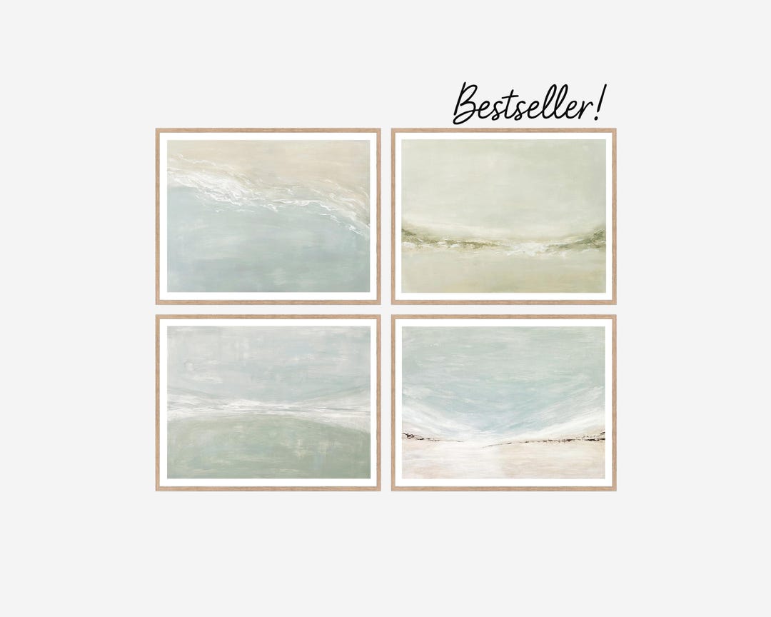 Muted Abstract Paintings Wall Art Set of 4, Horizontal Print Set ...