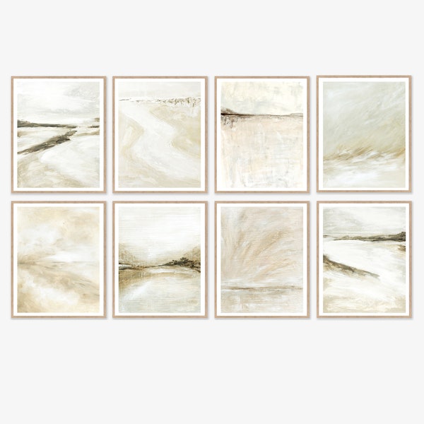 Breeze Abstract Modern Coastal Landscape Artwork Printable, Muted Gray ...