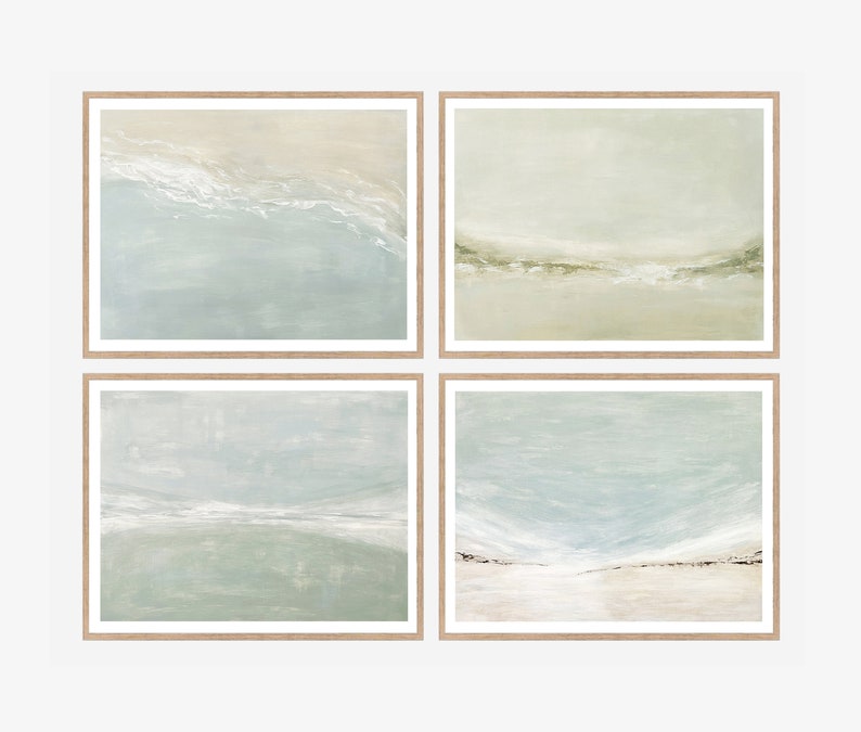 Muted Abstract Paintings Wall Art Set of 4, Horizontal Print Set ...