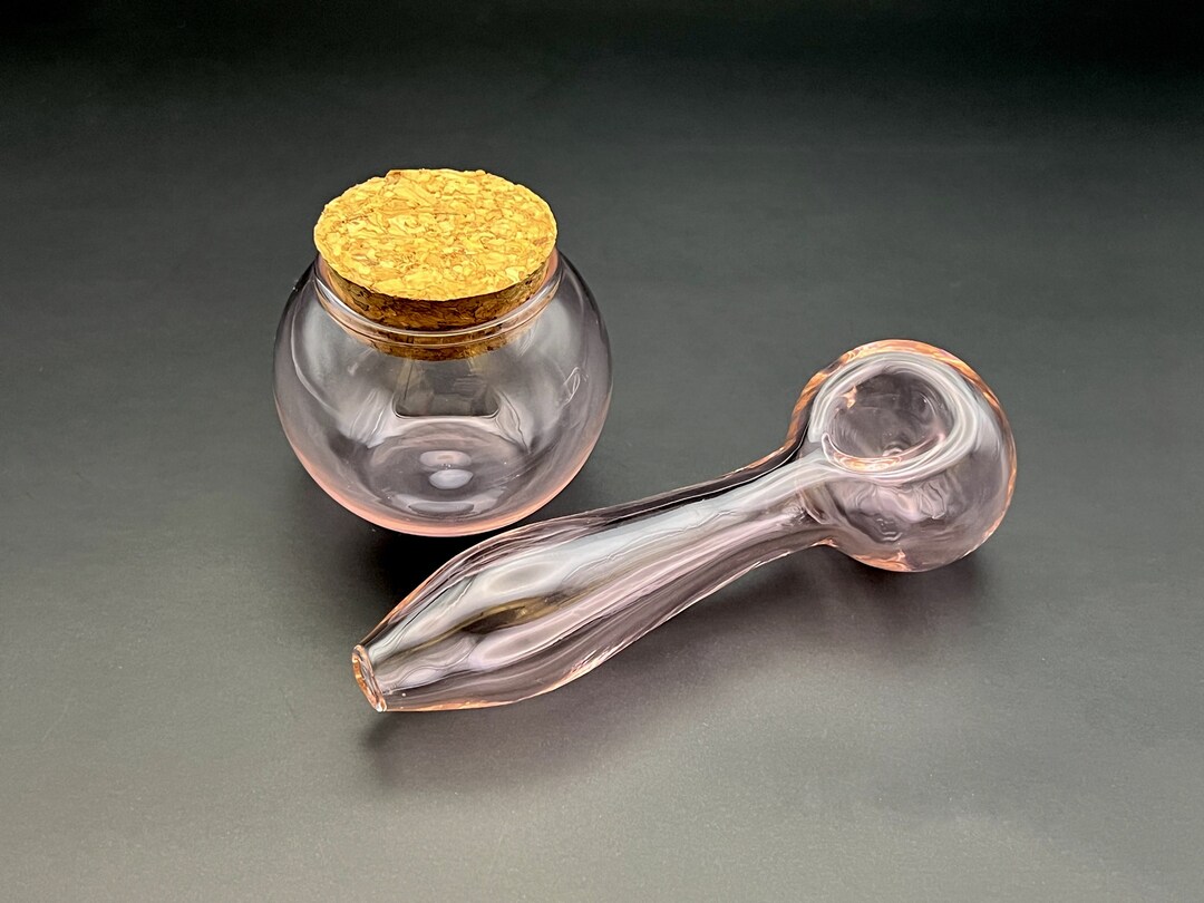 Pink Glass Pipe & Jar Girly Smoking Set Tiny Storage - Etsy