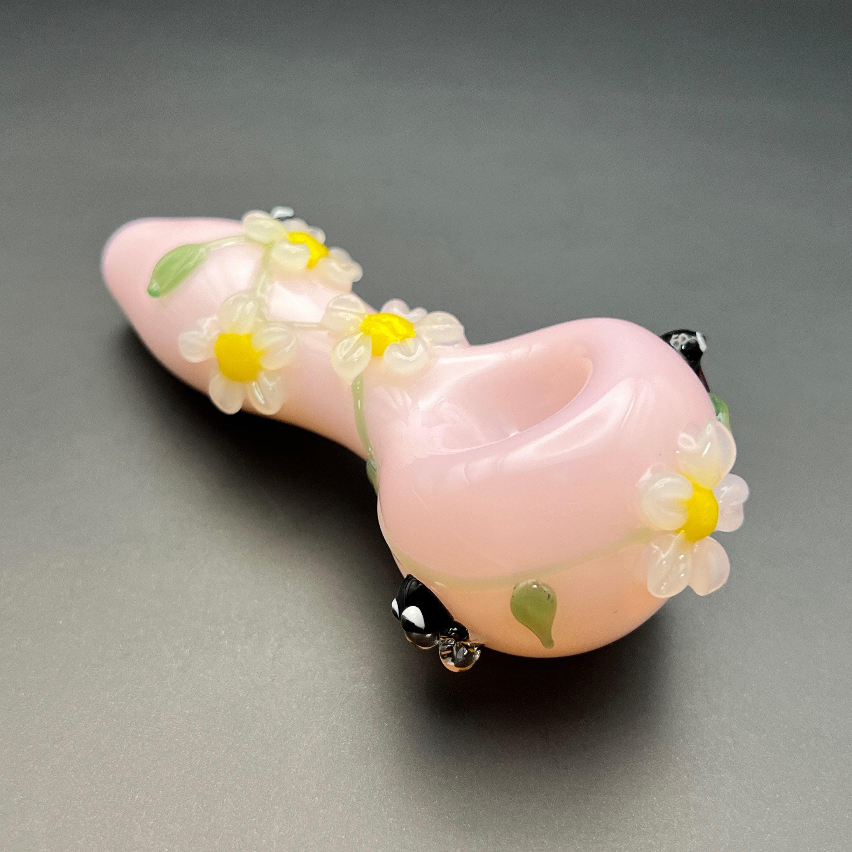 Flowers Pipe With Bee, Cute Pink Pipe, Girly Design, Unique Glass Pipes ...
