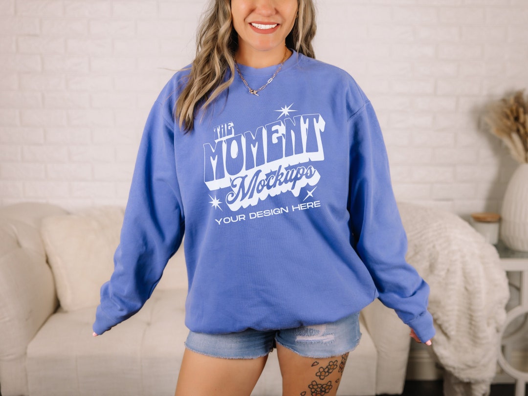 Comfort Colors 1566 Sweatshirt Mockup, Comfort Colors Flo Blue Mockup ...