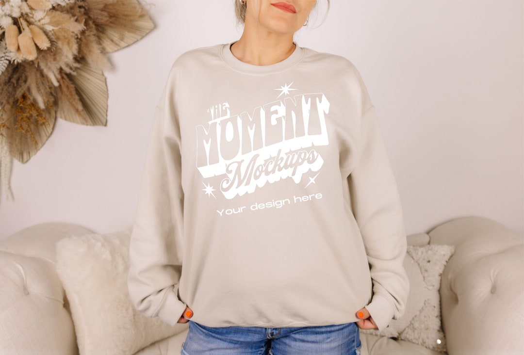 Gildan Sand 18000 Mockup, 18000 Sand Mockup, Gildan Sand Sweatshirt ...