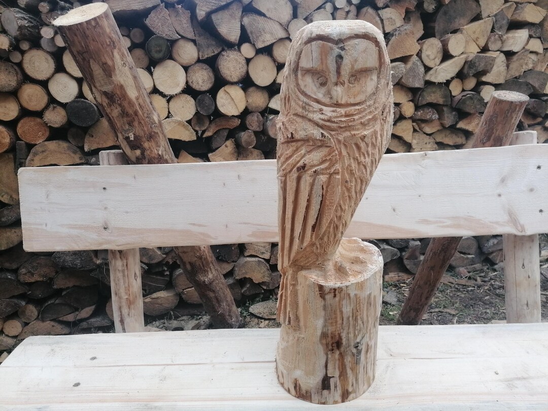 Eule aus Holz mit einer Motorsäge geschnitzt - Etsy.de