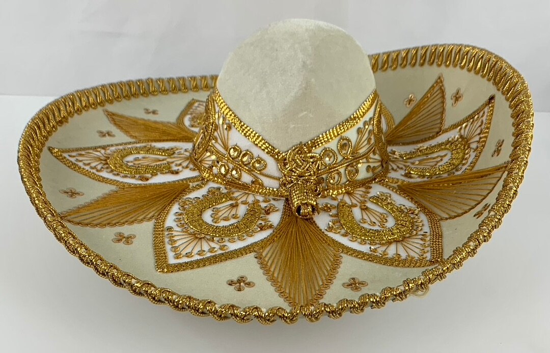 Sombrero Mariachi Pearl White/gold in 5 Sizes Handmade From Mexico ...