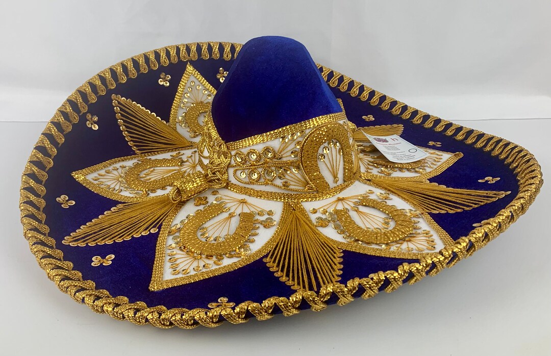 Sombrero Mariachi Dark Blue/gold in 4 Sizes Handmade From - Etsy