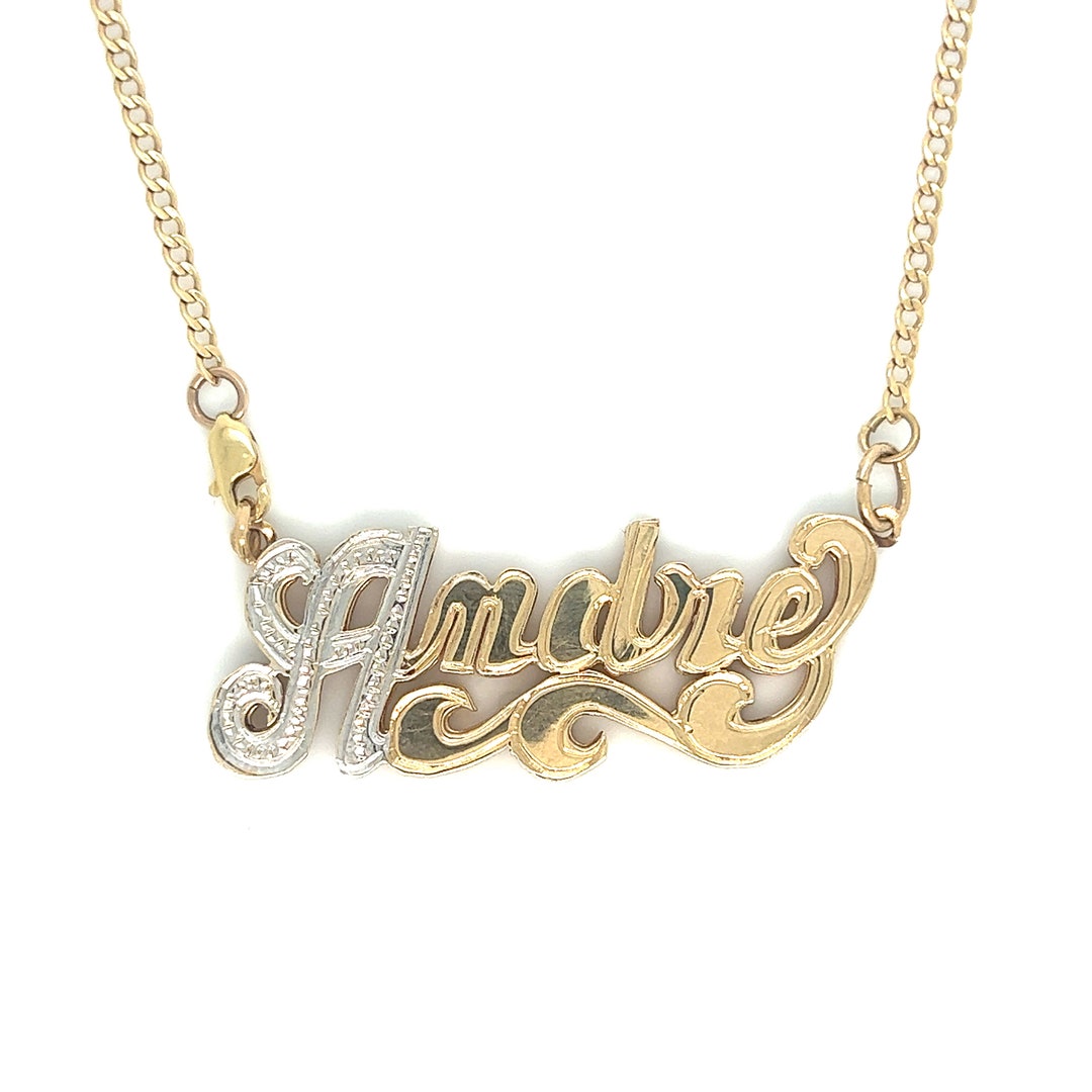 Customized Double Nameplate Wavy Tail Necklace 10K & 14K Real Gold ...