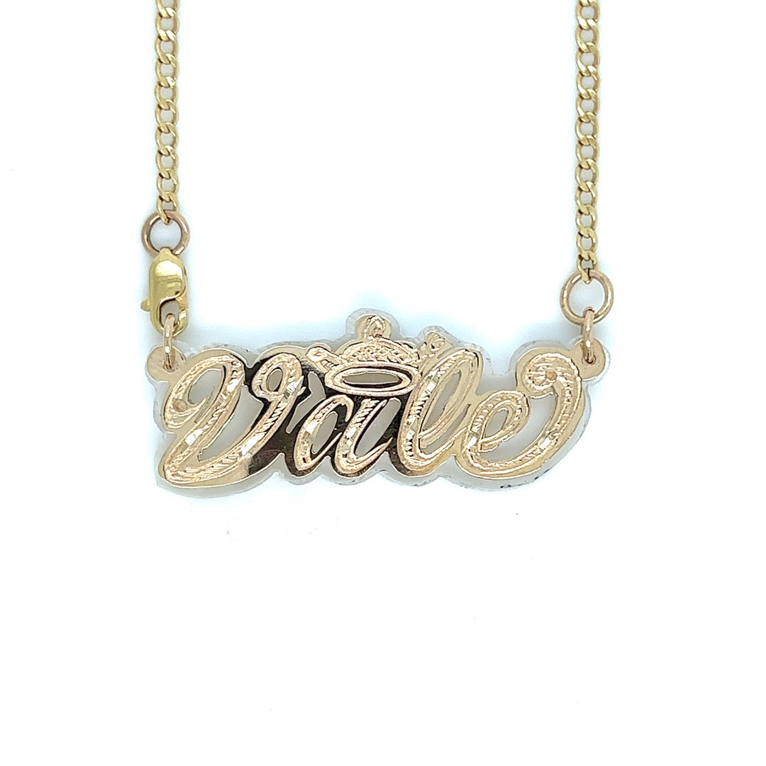 Customized Single Nameplate Crown Design Necklace 10K & 14K Real Gold ...