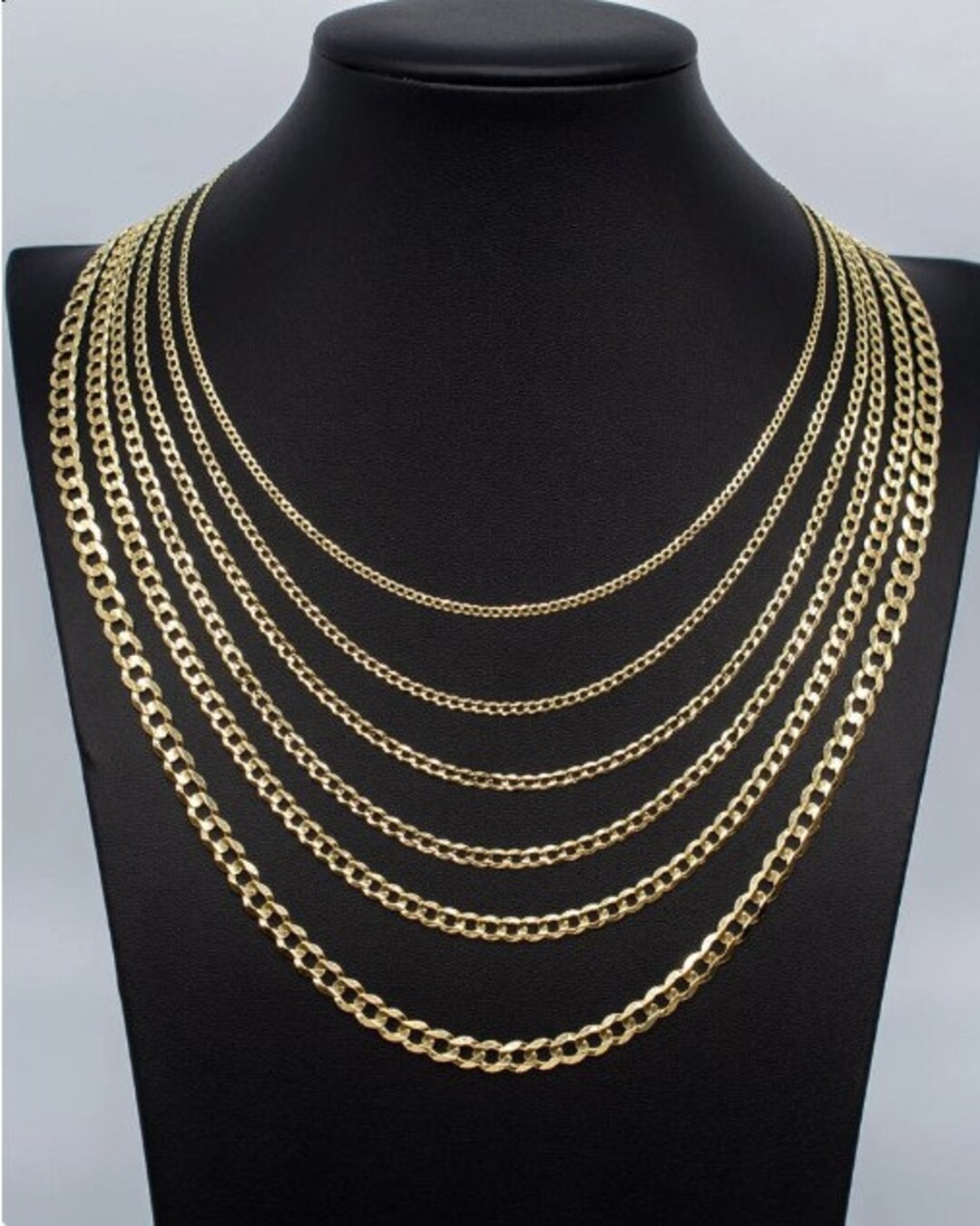 14K Real Gold Cuban Curb Link Chain, 3mm-7mm Cuban Curb Chain,14k Gold ...