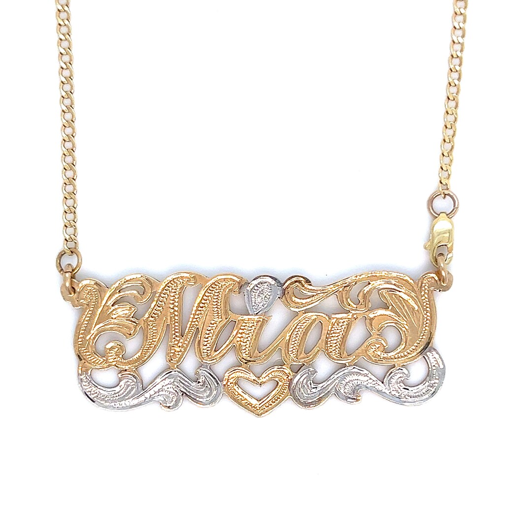 Customized Single Nameplate Heart Tail Necklace 10K & 14K Real Gold ...
