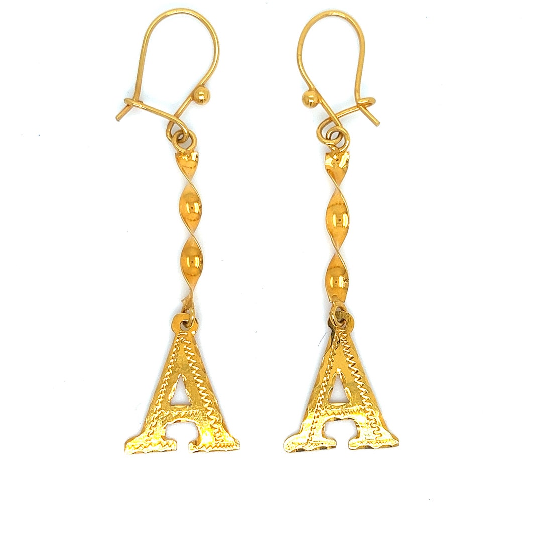Custom Made Trinidad Initial Twist Drop Earrings, Available in 10K Real ...