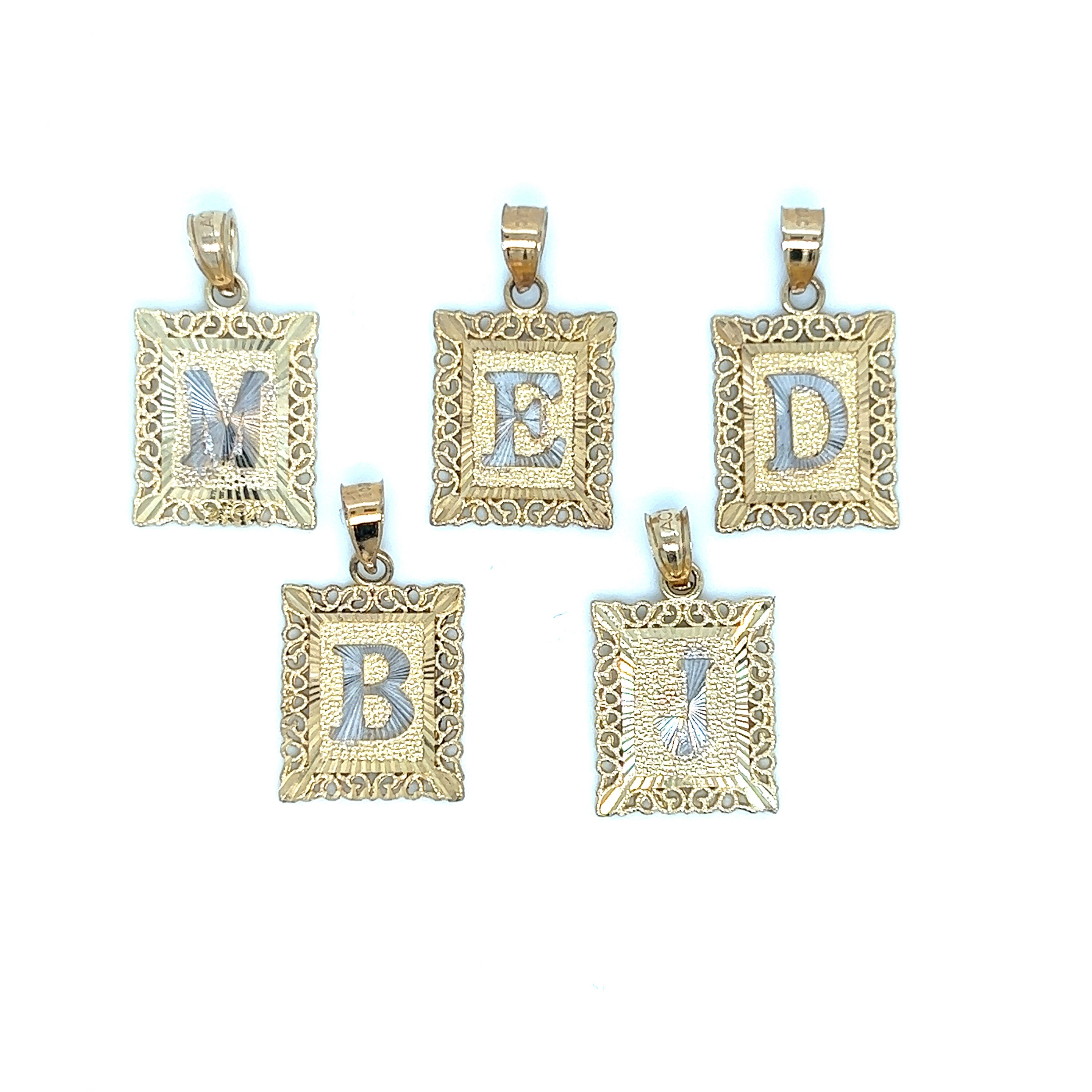 Custom Made Fancy Gold Square Pendant With White Gold Initial - Etsy