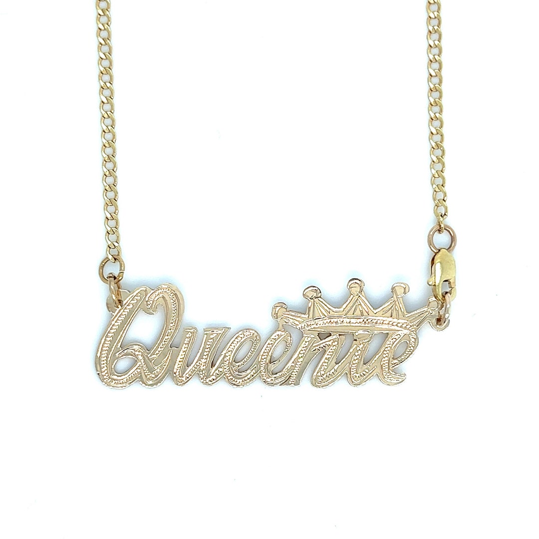 Customized Single Nameplate Crown Necklace 10K & 14K Real Gold ...