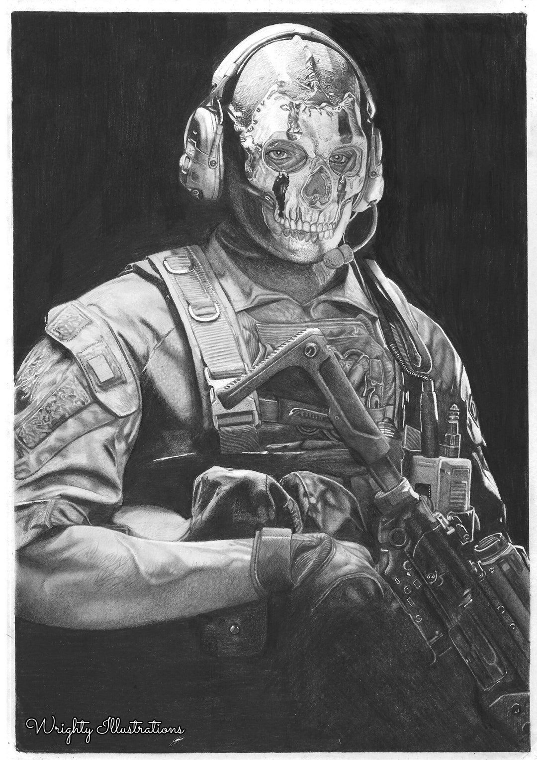 Cod: MWII Ghost | A4 Drawing Print - Etsy
