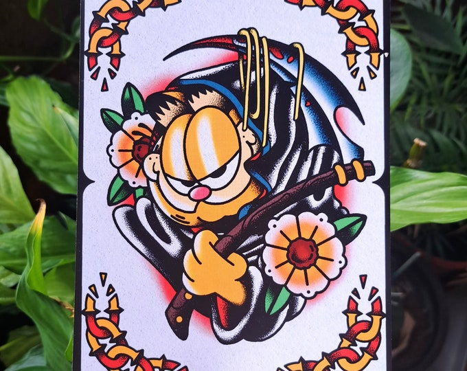 Grim Reaper Garfield A5 Tattoo Art Print Digital Illustration ...