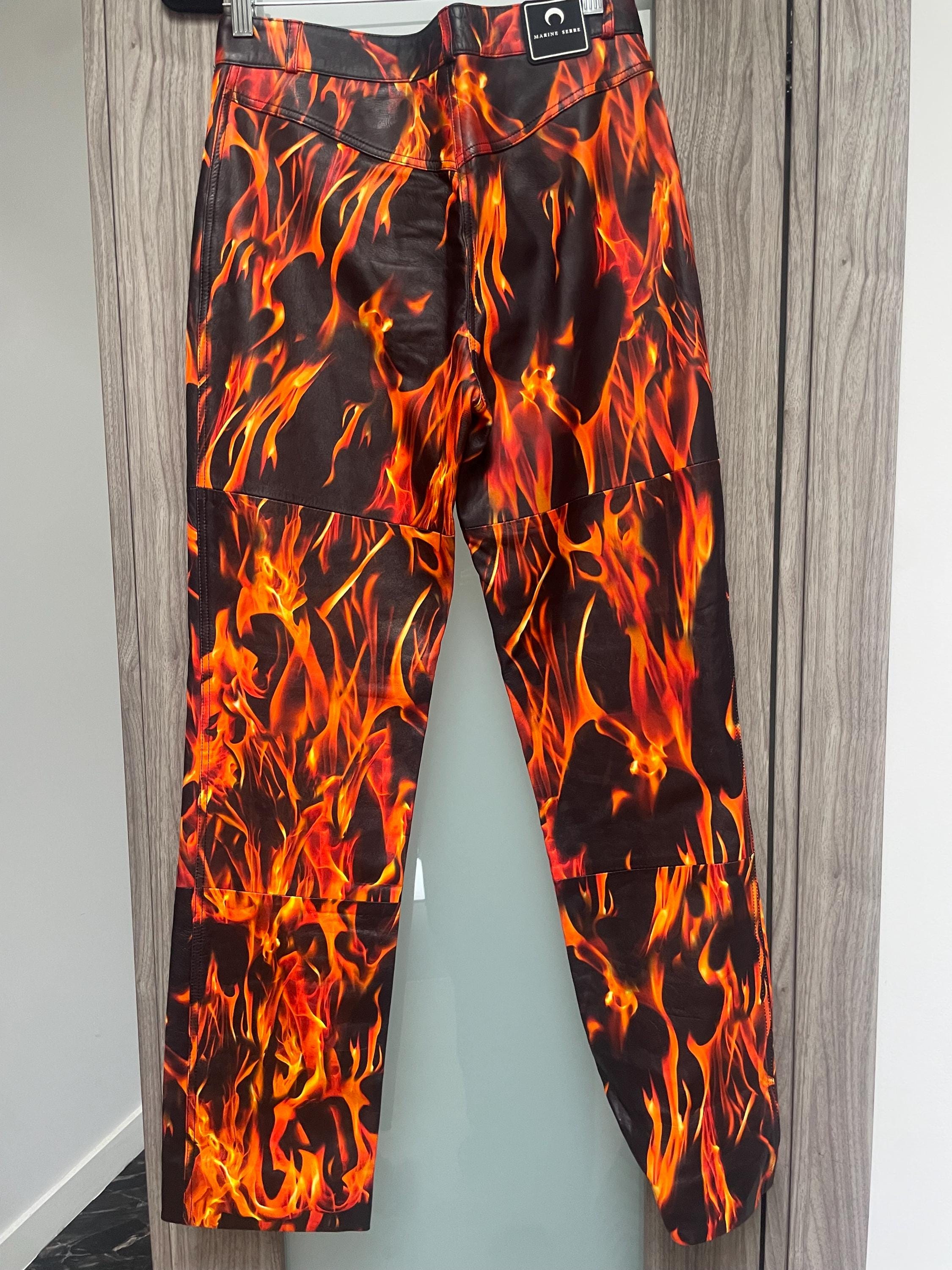 MARINE SERRE Flame Fire Leather Pants Runway 2019 Moto SZ Small Medium ...