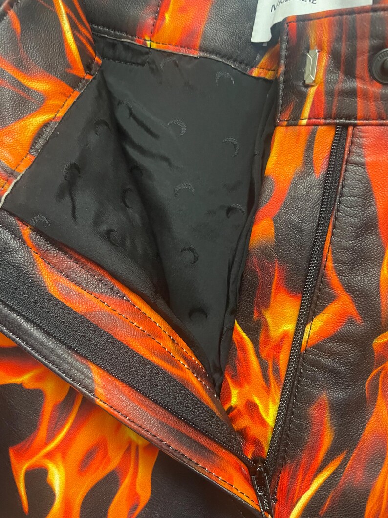 MARINE SERRE Flame Fire Leather Pants Runway 2019 Moto SZ Small Medium ...