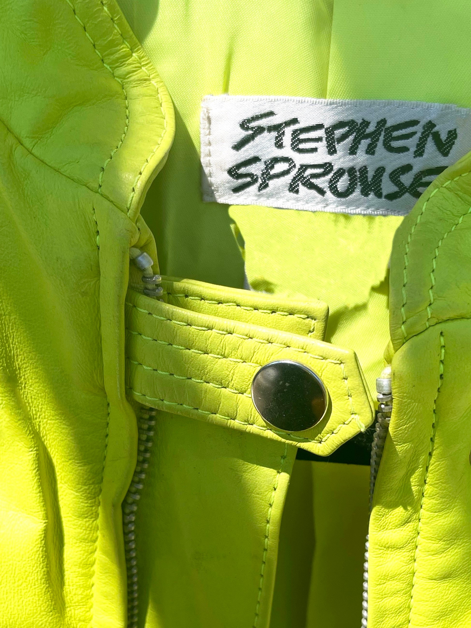 STEVEN SPROUSE Day Glow 80s Neon Moto Leather Jacket Coat Dress Sz S ...