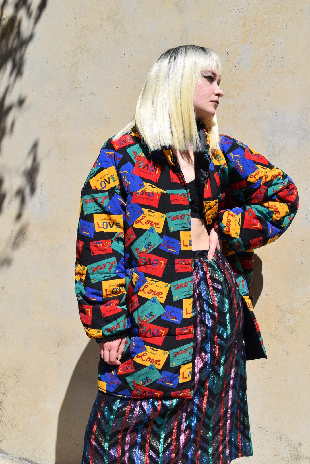 YSL LOVE LETTER Cards Vintage 90s Nylon Reversible Puffer Coat Jacket ...