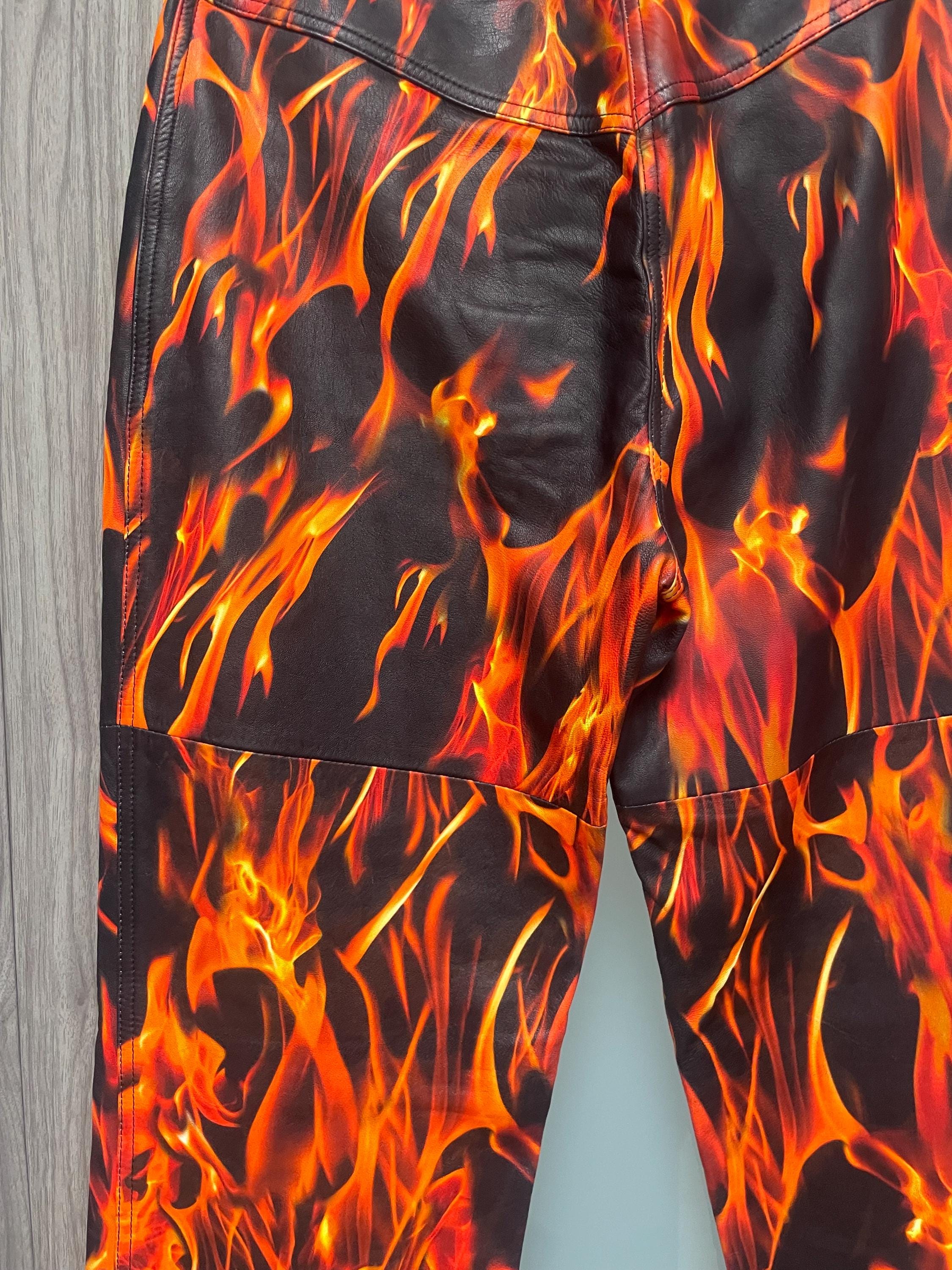 MARINE SERRE Flame Fire Leather Pants Runway 2019 Moto SZ Small Medium ...