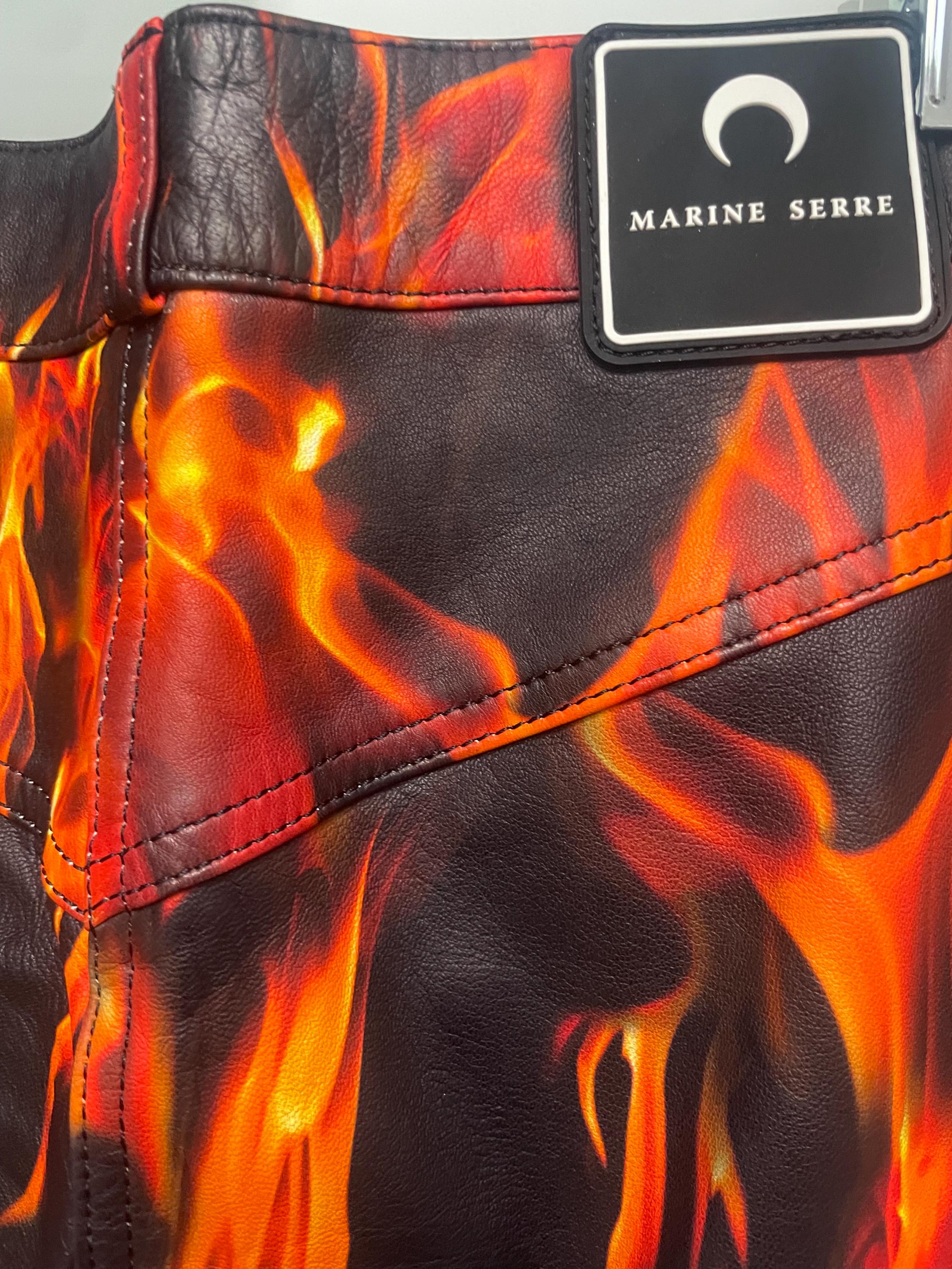 MARINE SERRE Flame Fire Leather Pants Runway 2019 Moto SZ Small Medium ...