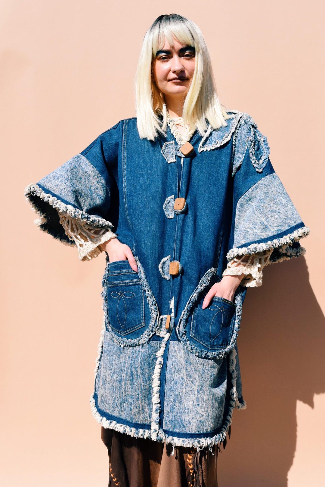 FRINGE DENIM Patch Pocket Art to Wear Jacket Duster SZ S to Large - Etsy