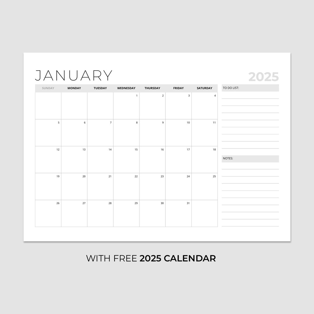 2025 Planner Calendar Printable, Minimalist Planner Calendar, 2025 ...