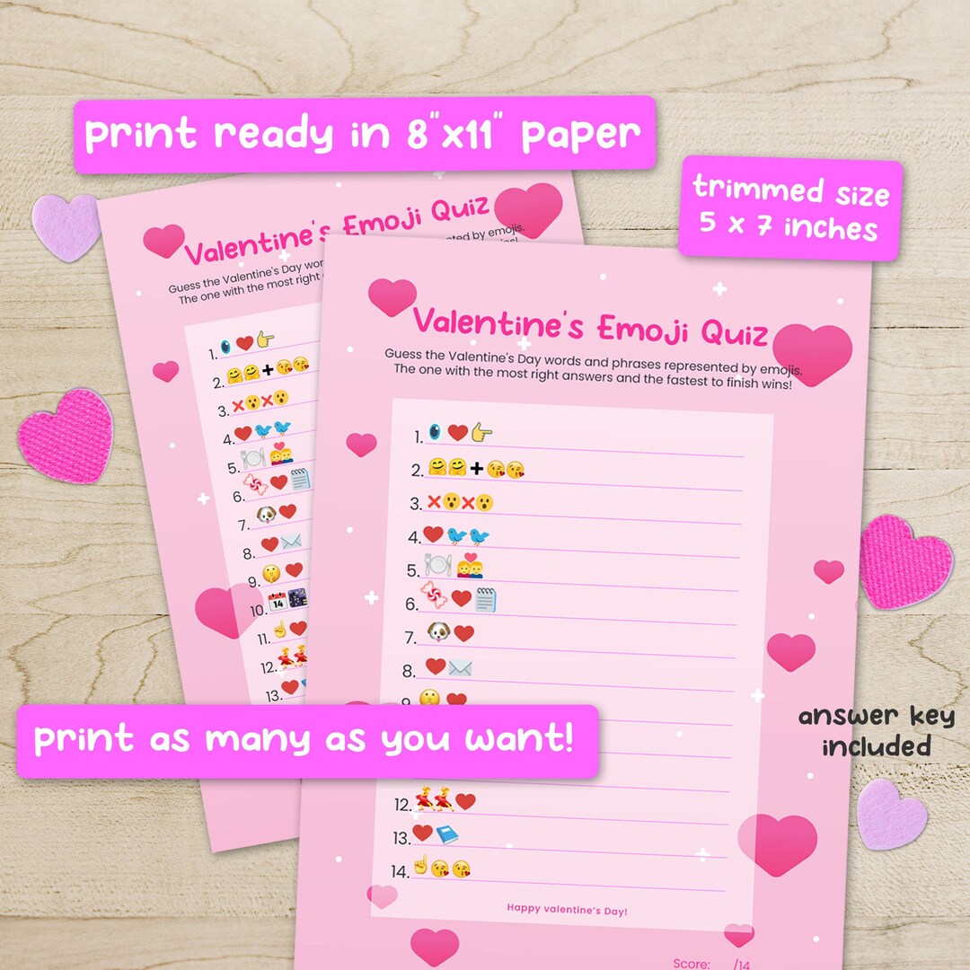 Valentine's Day Emoji Pictionary Game, Printable Valentine's Pictionary ...