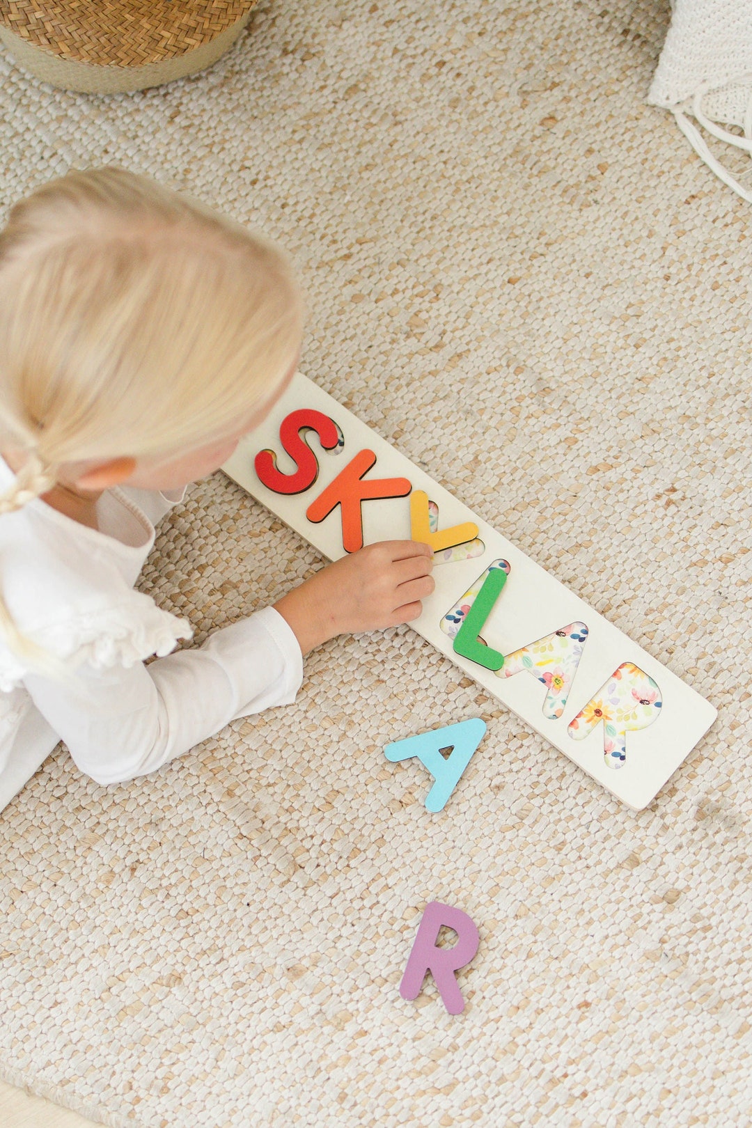 Birth Flower Kids Name Puzzle, Wooden Name Puzzle, Personalized Baby ...
