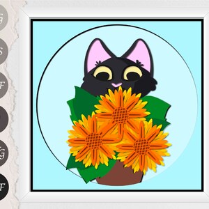 Cat With Sunflowers Shadow Box SVG 3D Cat Paper Cut Template - Etsy
