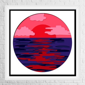 3D Sunset Shadow Box SVG, Sunset at the Ocean Layered Paper Art, Beach ...