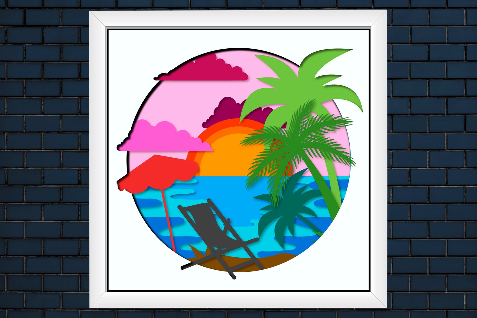 Beach Sunset Shadow Box SVG Beach Layered Lightbox and Paper - Etsy