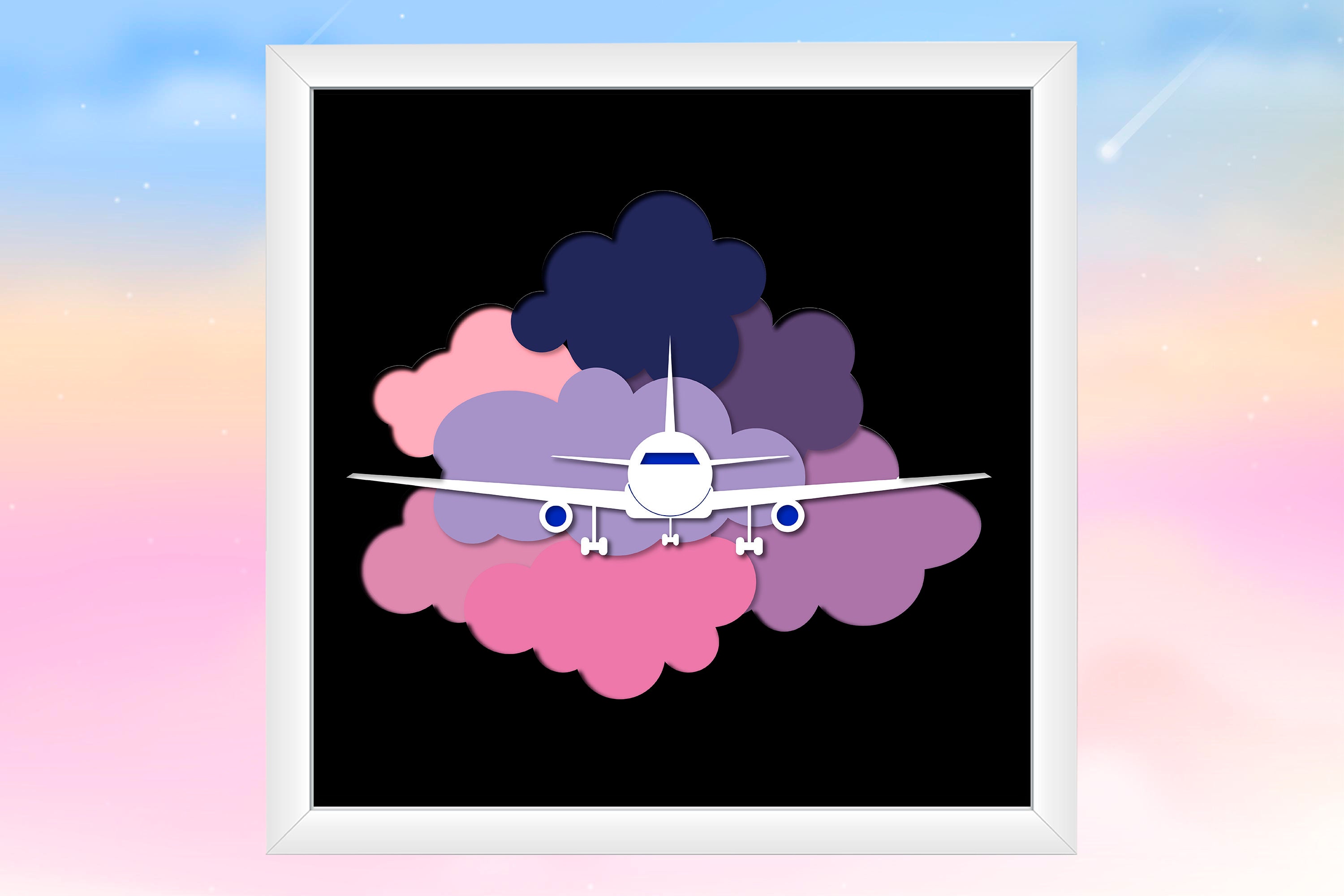Airplane in Clouds Shadow Box SVG Paper Cut Light Box - Etsy UK
