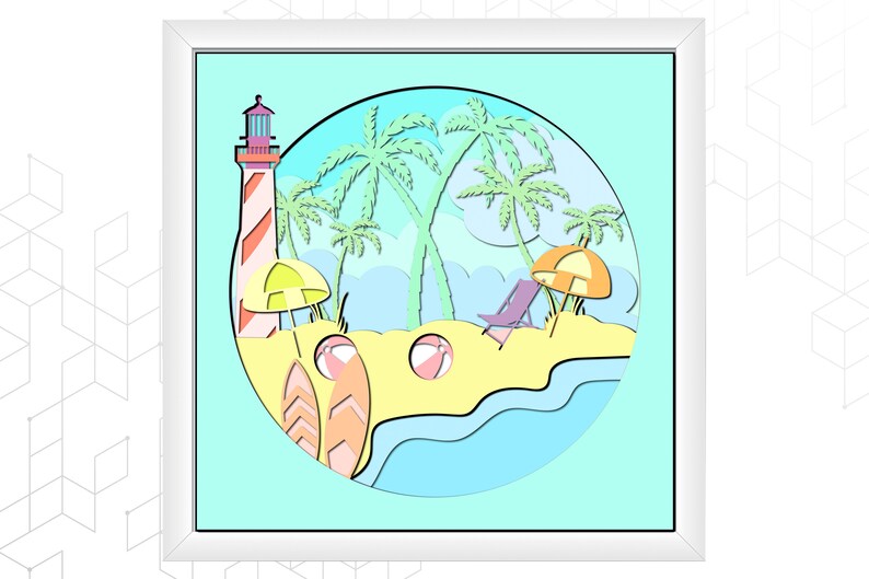 Beach Scene Shadow Box SVG Template Tropical Lightbox SVG - Etsy