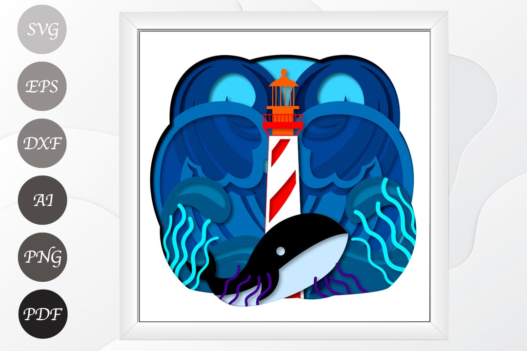 Lighthouse Paper Cut Shadow Box Template - SVG Layered Digital File for ...