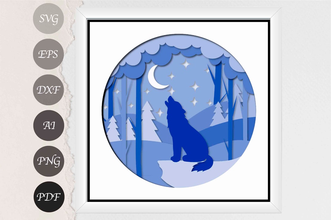 Wolf Shadow Box SVG, Wolves Laser Cut Paper Cut Template Files, 3D ...