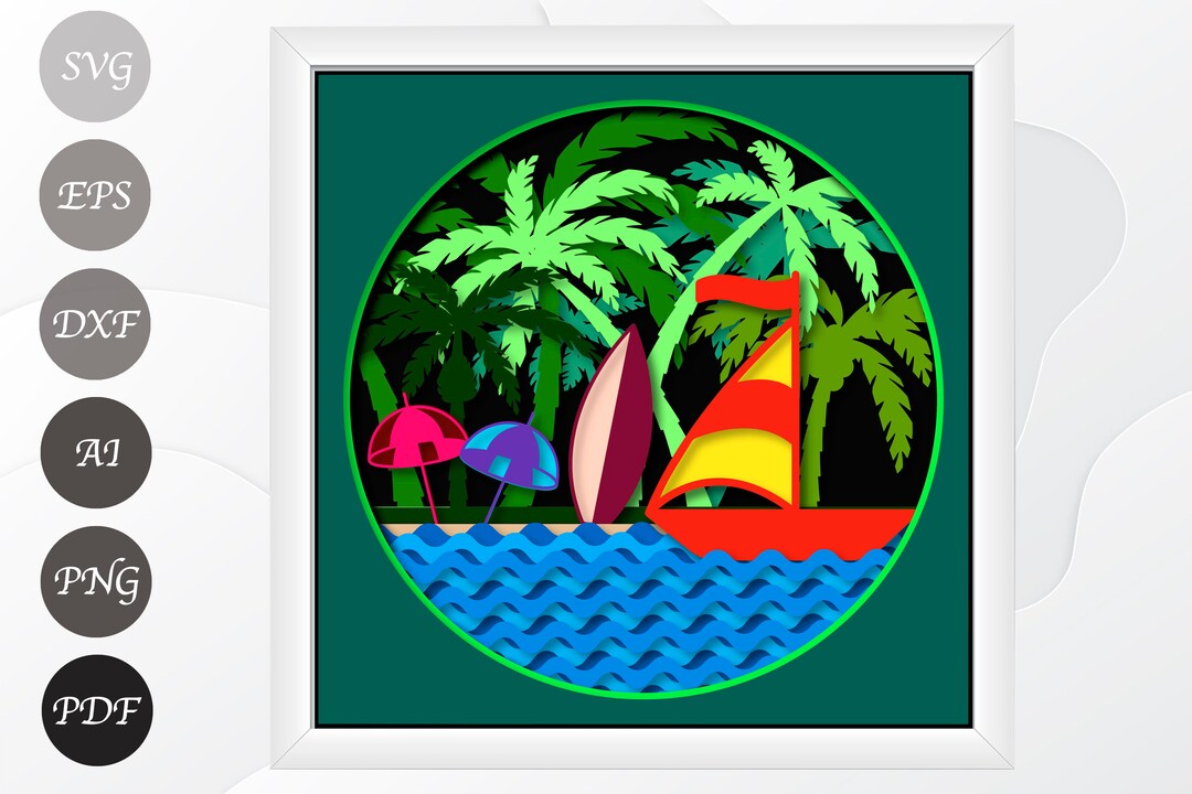 Beach Scene Shadow Box SVG Layered Digital Cut File - Etsy