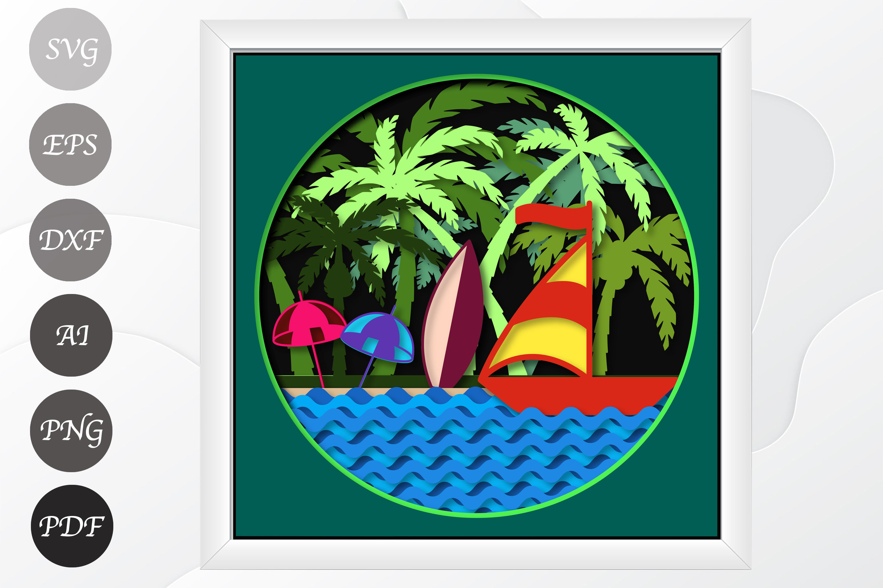 Beach Scene Shadow Box SVG Layered Digital Cut File - Etsy