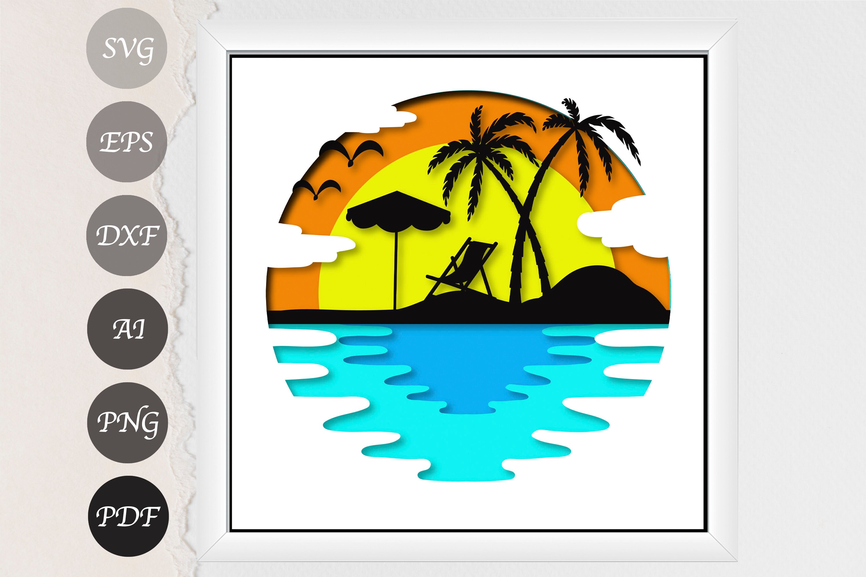 Beach Shadow Box SVG Template 3D SVG Sea Life Beach Layered - Etsy