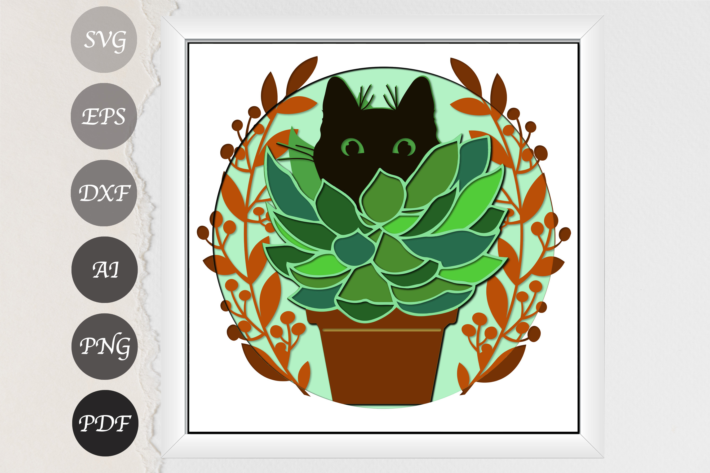 Cat Shadow Box SVG - Layered Lightbox and Paper Art for Cricut and ...