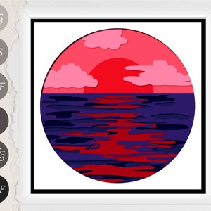3D Sunset Shadow Box SVG, Sunset at the Ocean Layered Paper Art, Beach ...