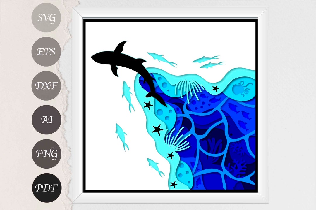 Shark Shadow Box SVG, 3d Fish Light Box Paper Cut Template SVG ...