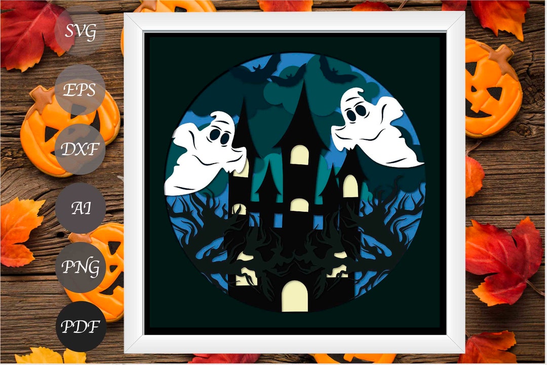Ghost Castle Shadow Box SVG, Halloween Shadow Box SVG, Light Box Paper ...