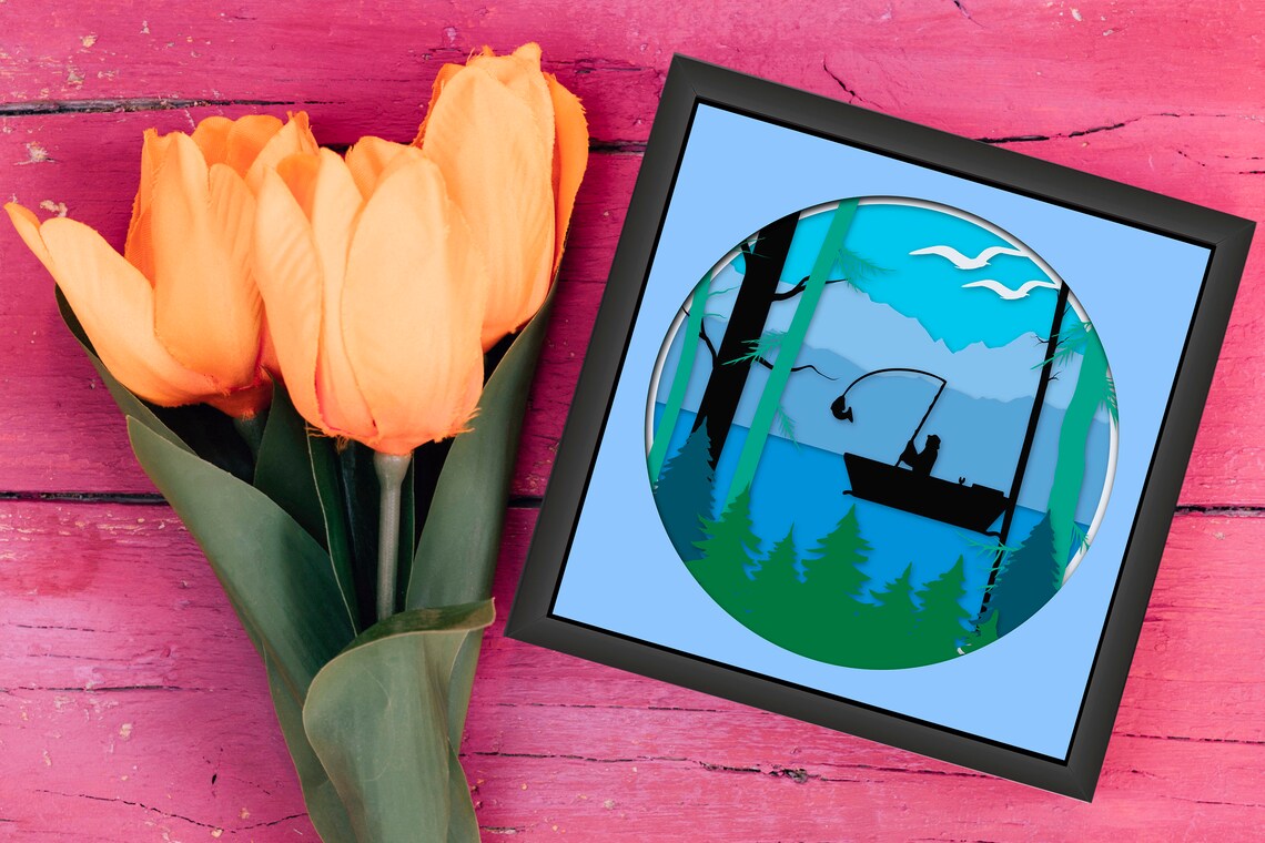 Fishing Shadow Box SVG for Cricut, Fisherman Layered Paper Cut, 3d ...